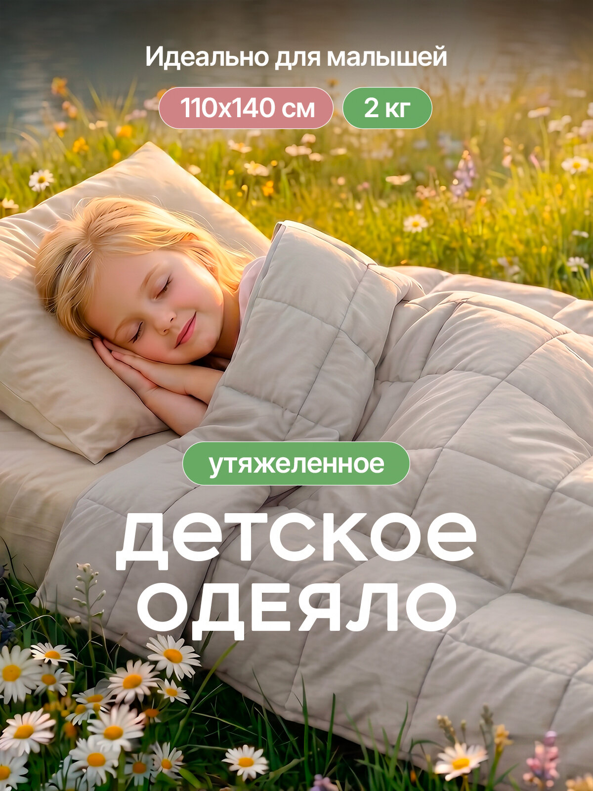 Одеяло утяжеленное детское 2 кг ONCOZZZY 110x140 см стеклянные гранулы