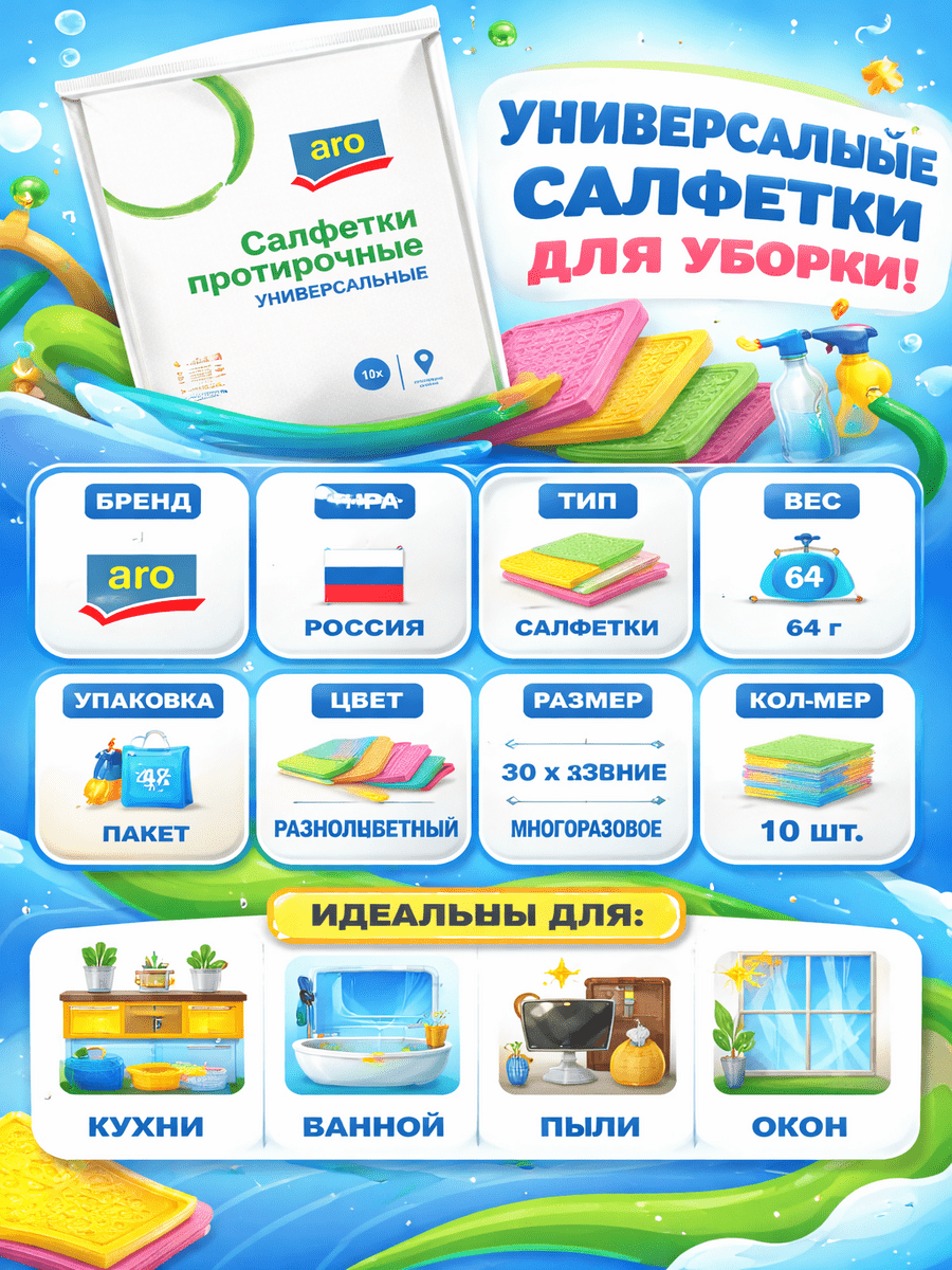 Aro Салфетки протирочные универсальные 38 x 30см, 10шт