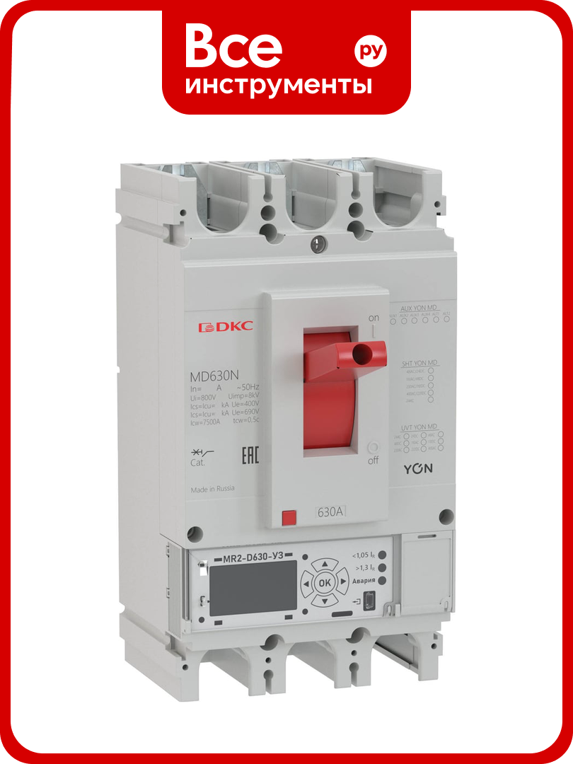 Автоматический выключатель DKC yon 3p 630а 40ka ir 0.4…1xin isd 1.5…10xin MD630N-MR1