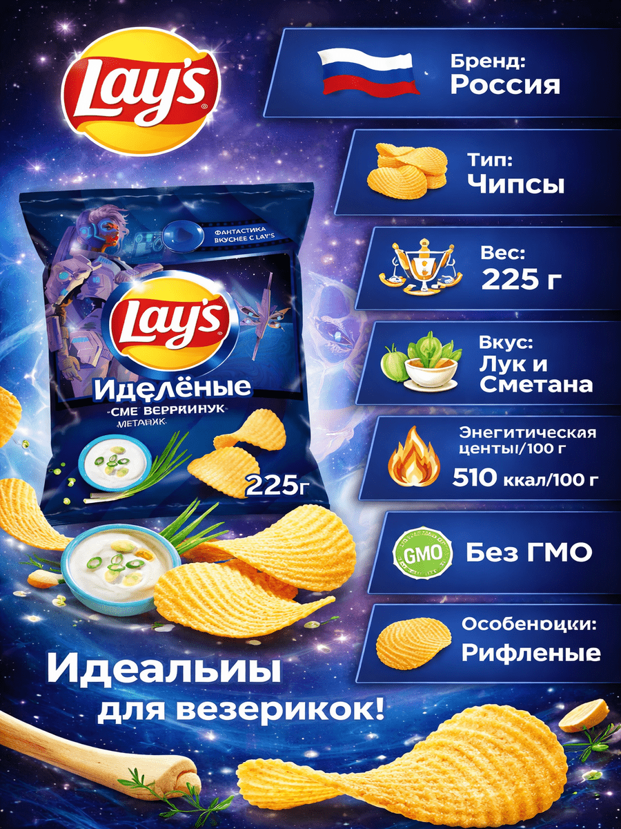 Чипсы Lay's рифленые Сметана и лук, 225г