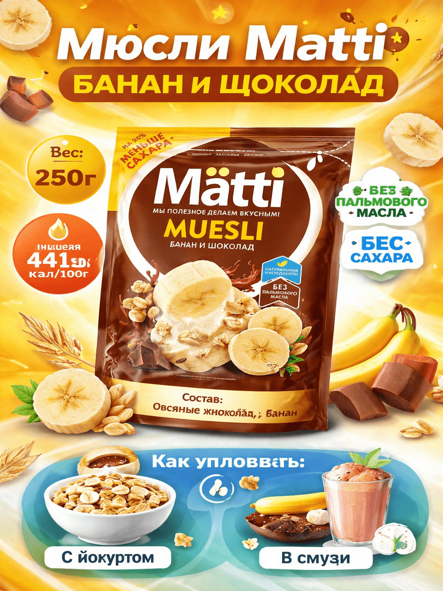 Мюсли Matti банан и шоколад, 250г