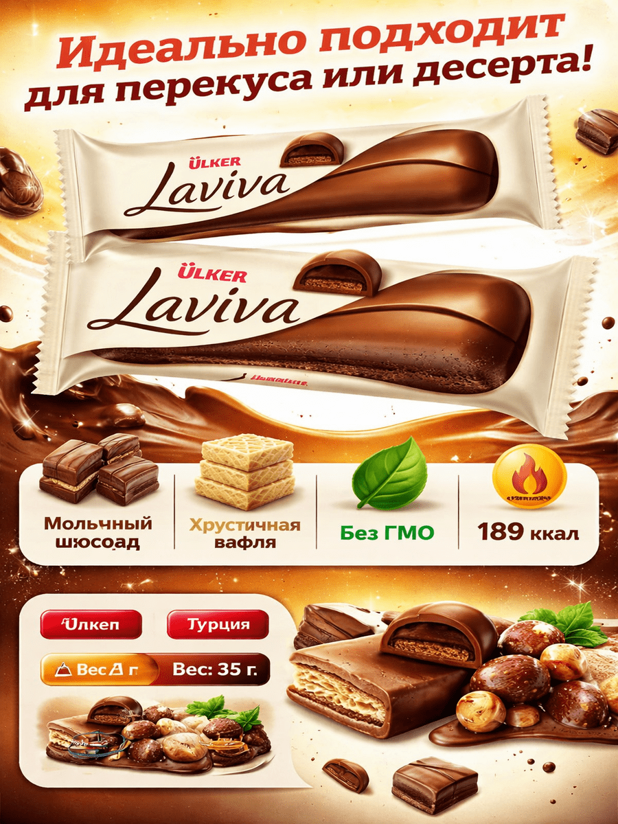 Батончик шоколадный Ulker Laviva какао-печенье, 35г x 2 упаковки