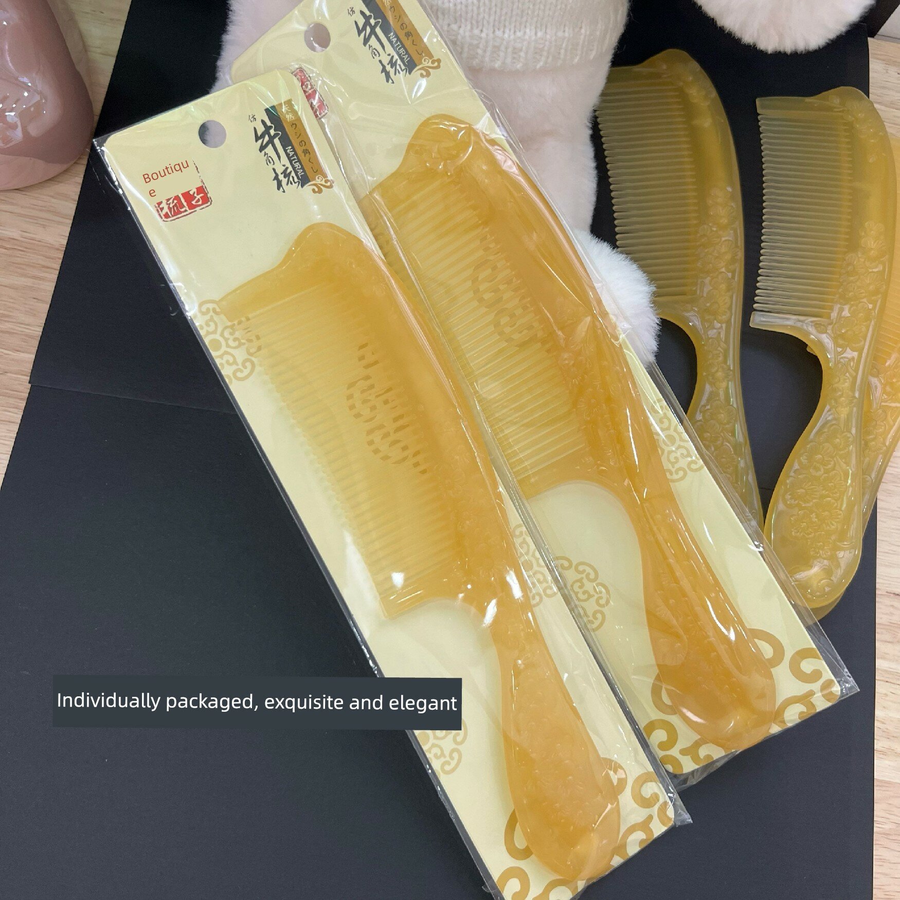 Вырезанная слива из буйволовой рога расческа для массажа корней волос, не запутывается, гладкие волосы, 2 шт