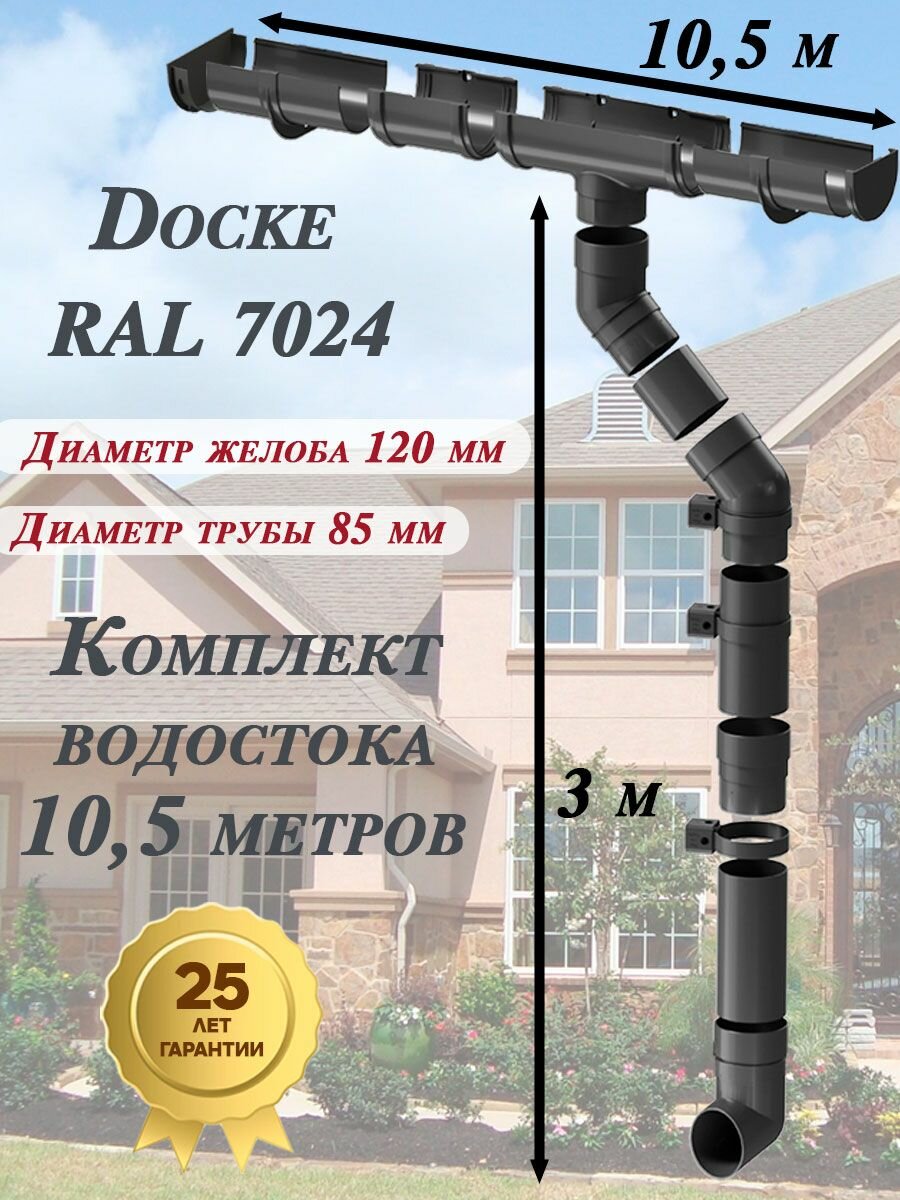 Водосточная система Деке Премиум 10,5 м RAL 7024 ( 120мм/85мм ) серый водосток для крыши пластиковый Docke Premium ( графитовый) комплект ПВХ
