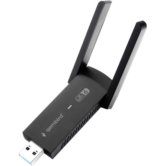 Gembird Сетевой адаптер WiFi WNP-UA-014 1.8 Гбит, 2.4/5 ГГц, 2 антенны, USB, 802.11b/a/g/n/ac/ax, RT