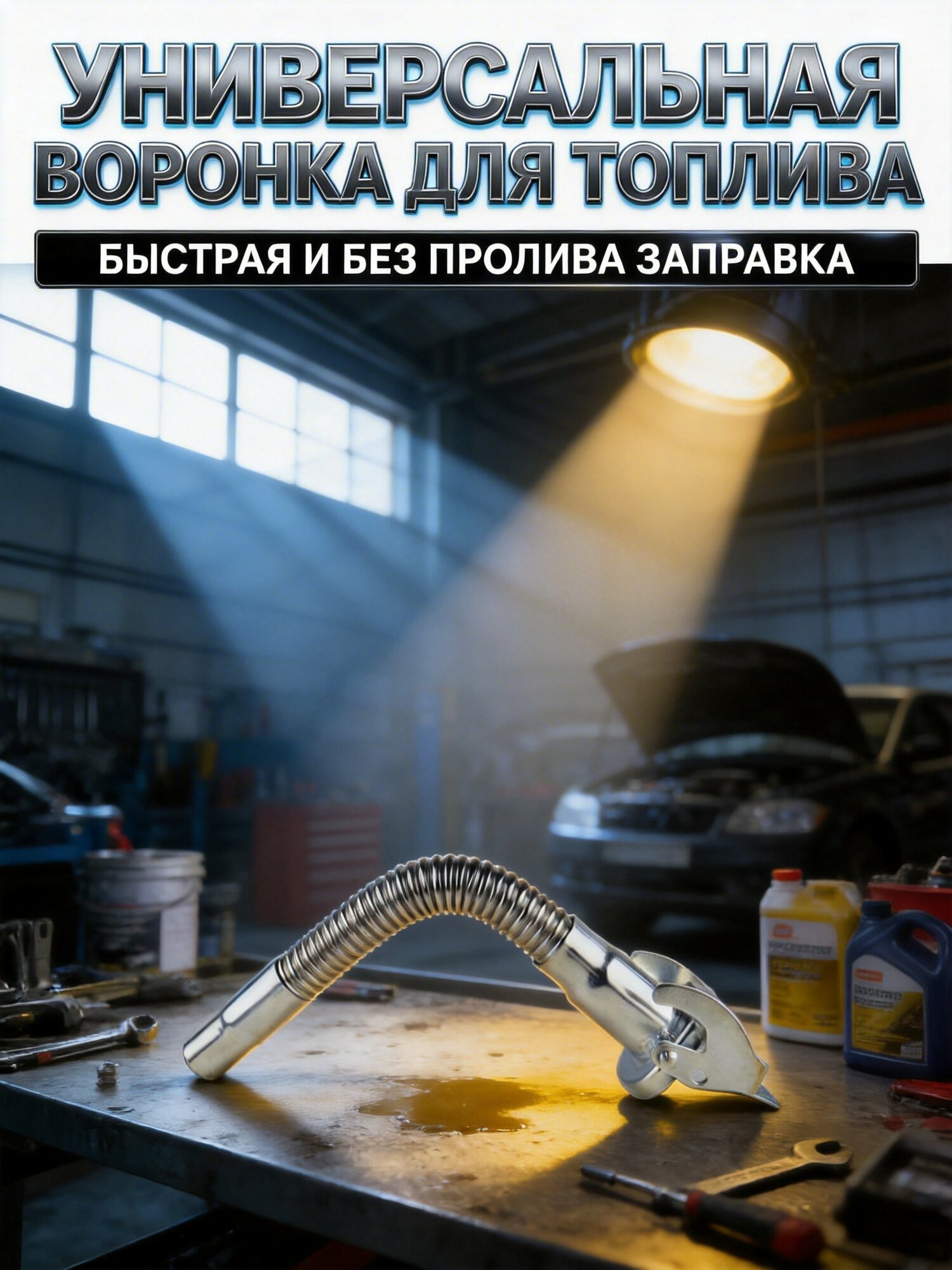 Техническая воронка из нержавеющей стали, универсальная насадка Jerry Can 29 см для аккуратной заправки топлива, масла и других жидкостей под канистры 5-20 л