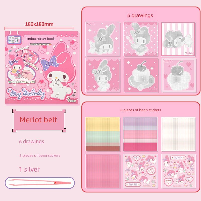 Книга с пиксельными наклейками для бусин Hello Kitty: 6 листов с рисунками, 6 листов наклеек, пинцет, для детей 3-6 лет