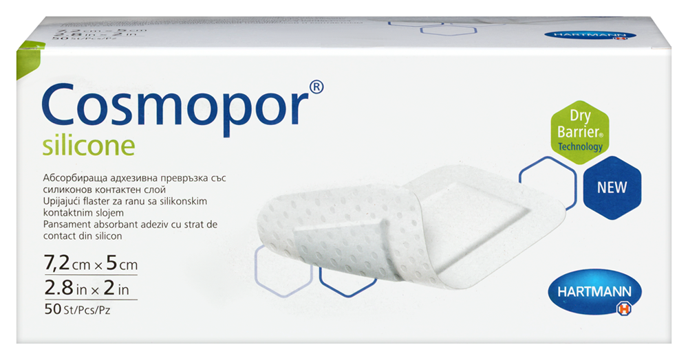 Повязка COSMOPOR SILICONE/космопор силикон 7,2Х5СМ N50 пластырного типа впитывающая С контактным слоем из сили