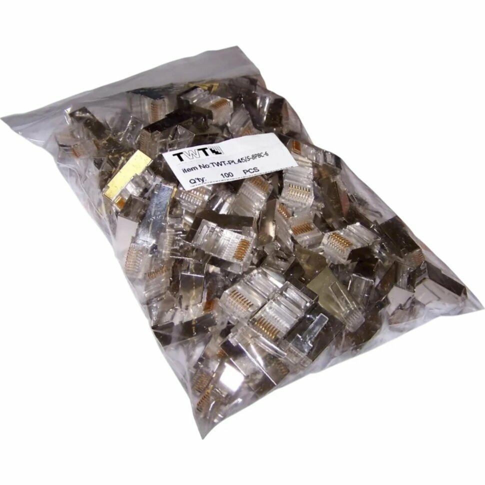 Коннектор RJ45 TWT TWT-PL45/S-8P8C-6 STP 8P8C, унив cat.6, 100шт/уп, 2414421