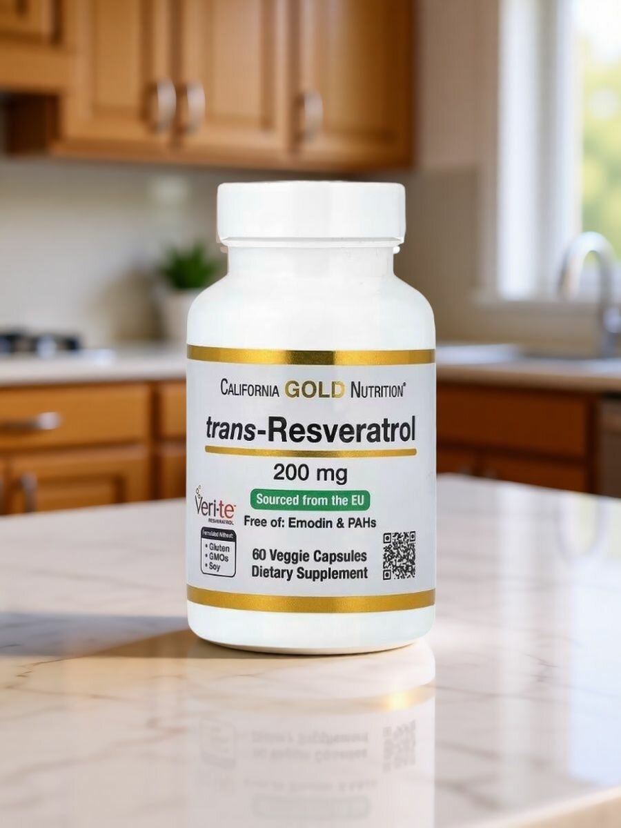 California Gold Nutrition, транс-ресвератрол, итальянского происхождения, 200 мг, 60 растительных капсул