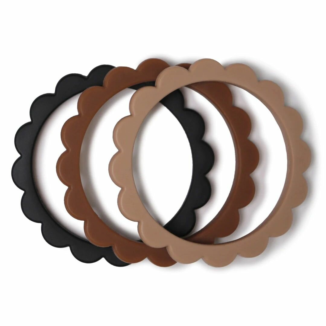 Прорезыватель для зубов силиконовый MUSHIE (набор 3 шт) Flower Bracelet Black/Caramel/Natural