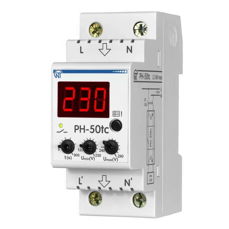 Реле напряжения РН-50tc - 50А – 220В DIN – рейка для защиты техники во всей квартире 2 DIN журнал аварий термозащита НовАтек-Электро 3425600050tc