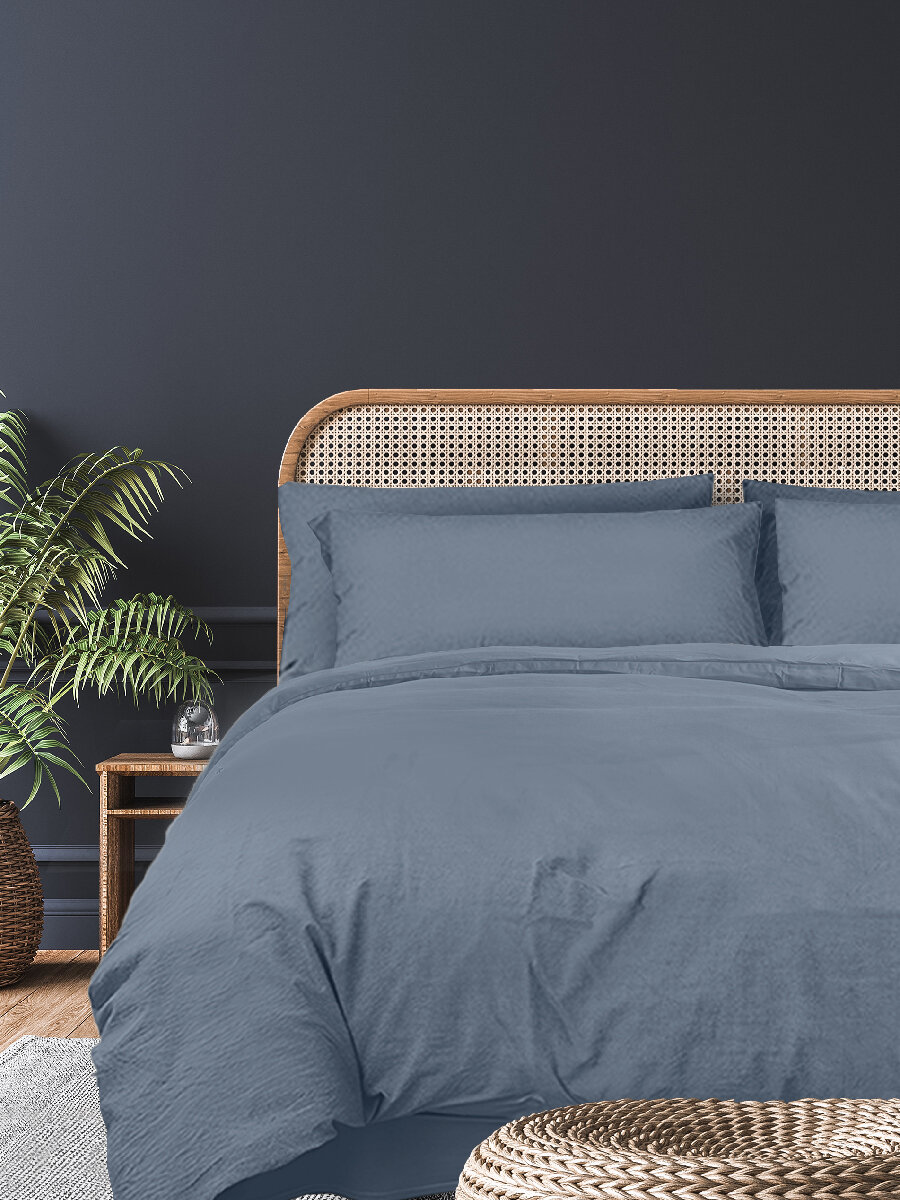 Комплект постельного белья Livadia Stonewash Деним, евро, полисатин, наволочка: 50х70см