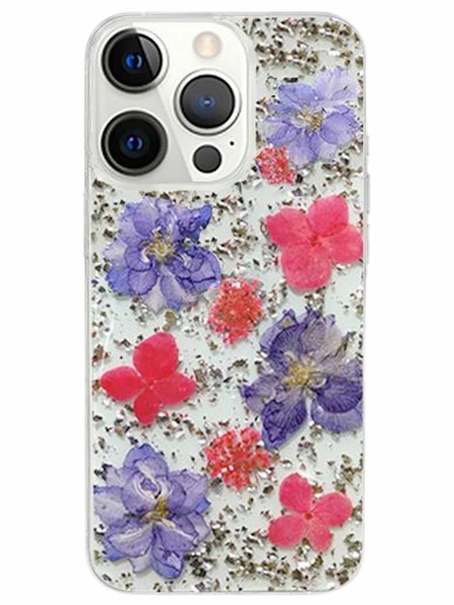 Чехол K-DOO Flowers iPhone 13 Pro, темно-фиолетовый
