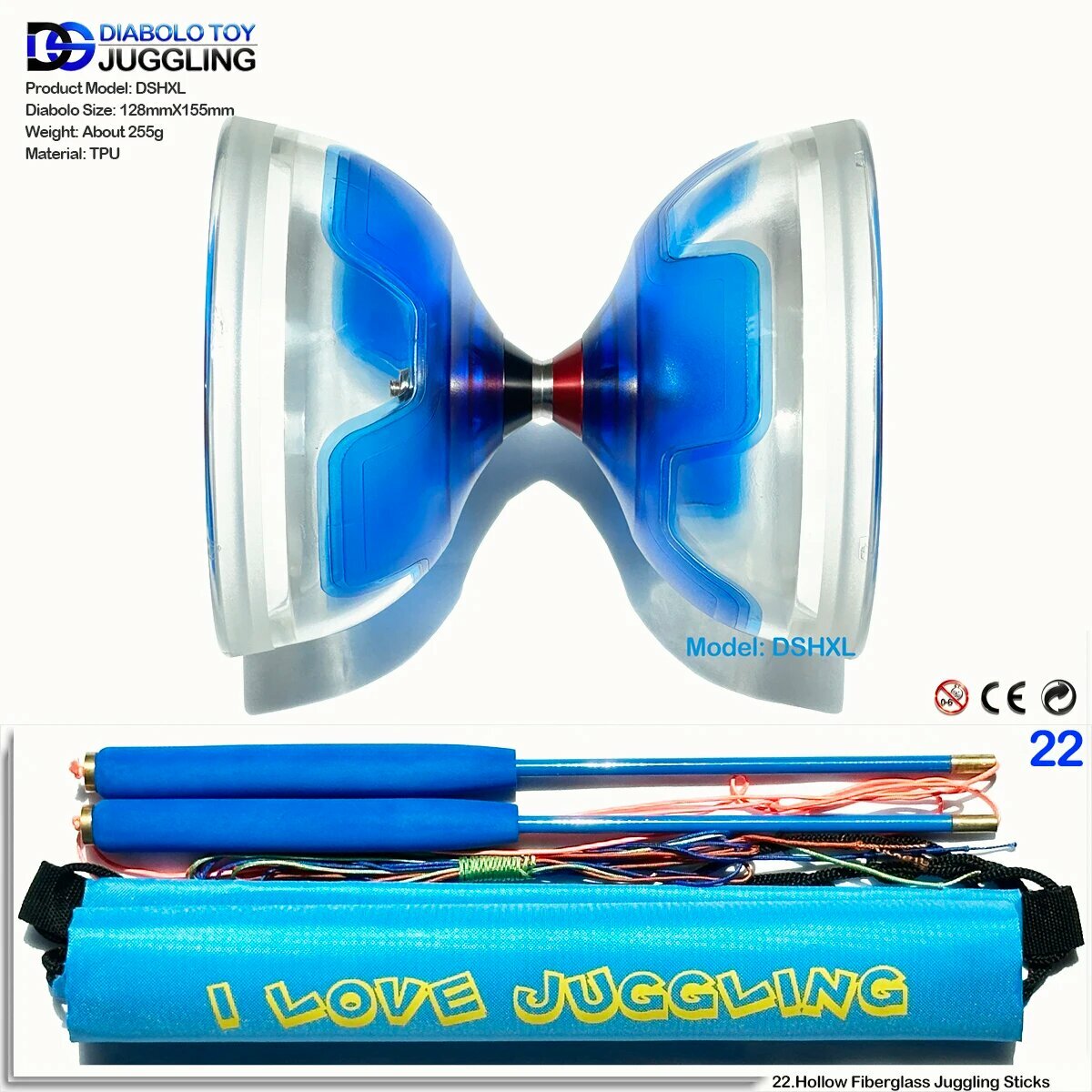 DSJUGGLING Диаболо Blue-H, синий, 255г