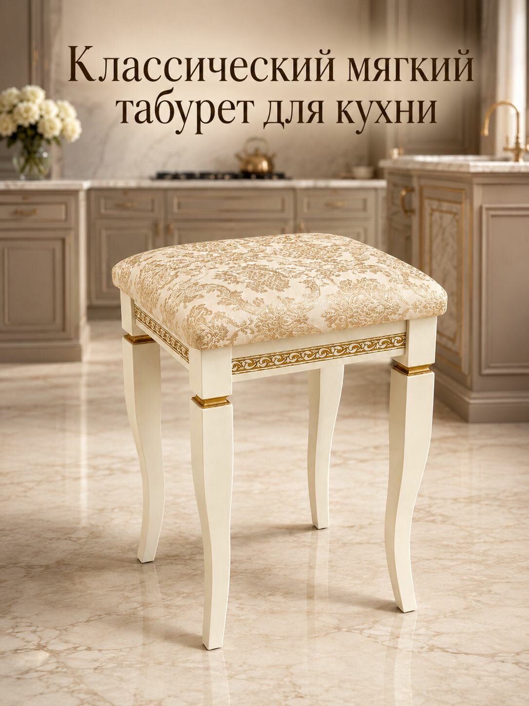 Табурет деревянный с мягкой сидушкой для кухни и гостиной
