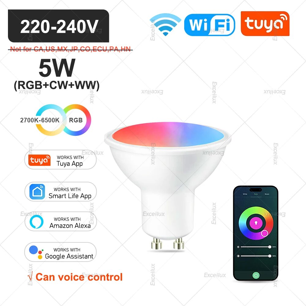 Excellux WiFi GU10 RGB лампа 5W 220-240V