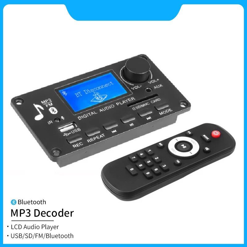 Bluetooth 5.0 цифровой аудиоплеер MP3-декодер плата ЖК-дисплей моделируемый USB SD BT FM линия в пульте дистанционного управления