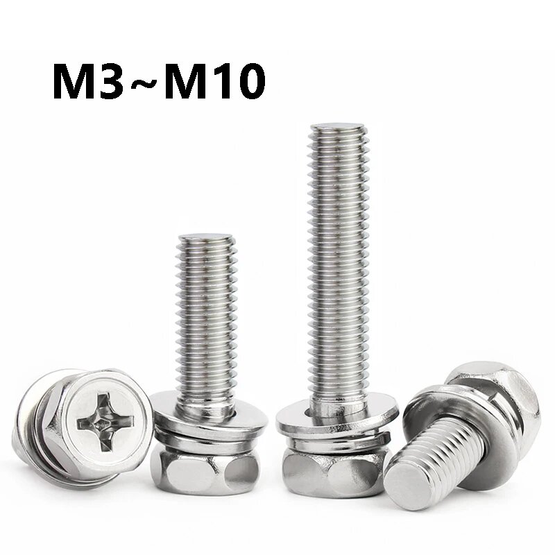 Винты SEMS M3 M4 M5 M6 M8 M10 нержавеющая сталь M6(3Pcs), 304 Stainless Steel, 20mm