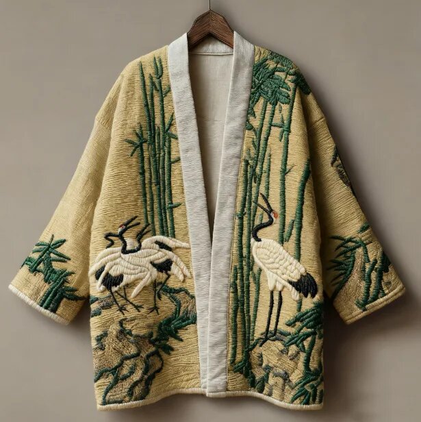 Женское хаори DIDUQIPAO, японский стиль укиё-э, полиэстер Бежевый, M, kimono 12