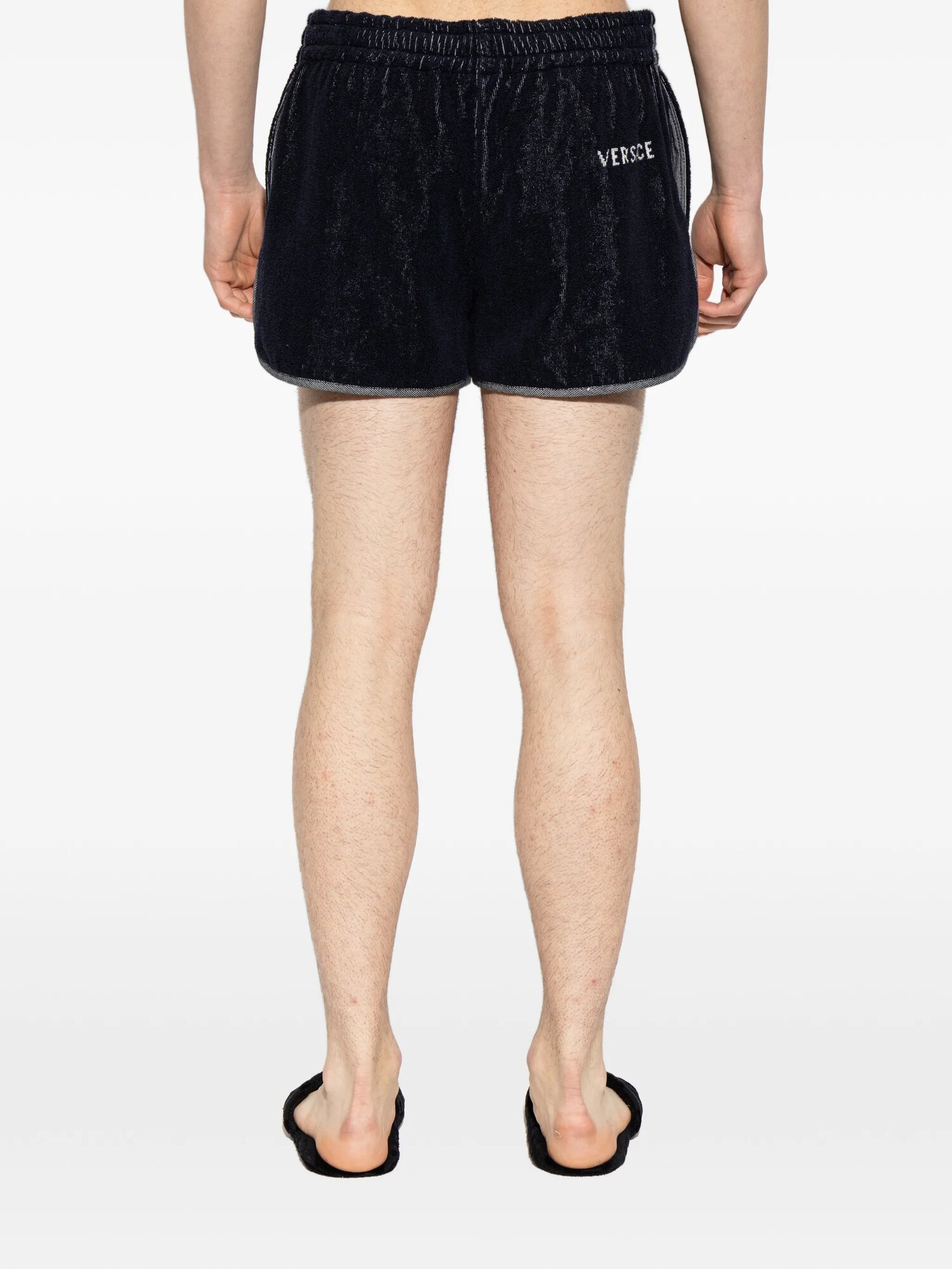 Шорты Versace Logo-embroidered terry shorts, размер 42, синий — фото 1