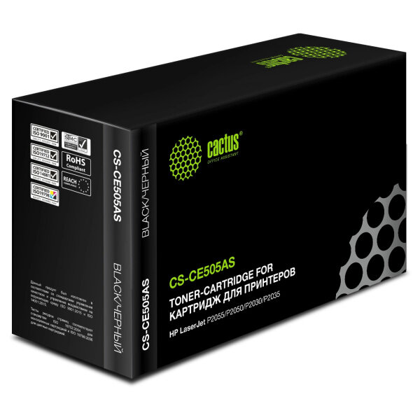 Картридж Cactus CS-CE505AS CE505A черный, для HP LJ P2055/P2035, ресурс до 2300 страниц P2055 P2035
