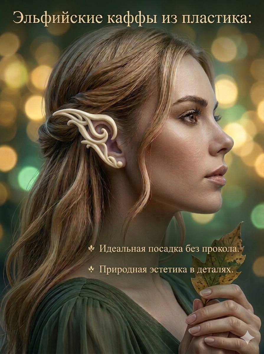 Эльфийские уши накладные, каффы без прокола, уши эльфа для косплея, 2 шт, лёгкие
