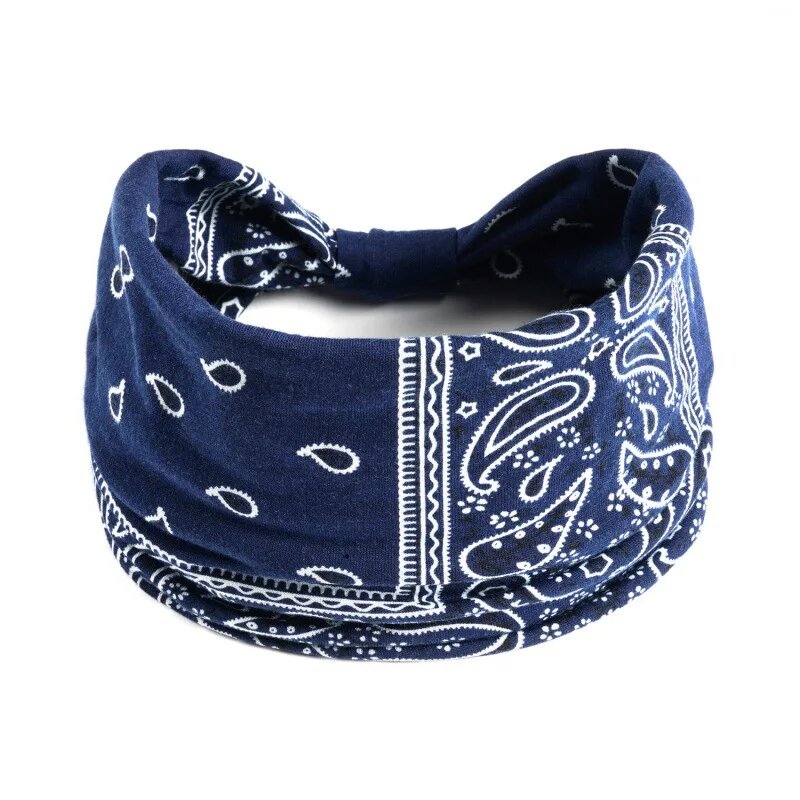 Хлопковая эластичная повязка на голову в богемном стиле Синий, style 0134