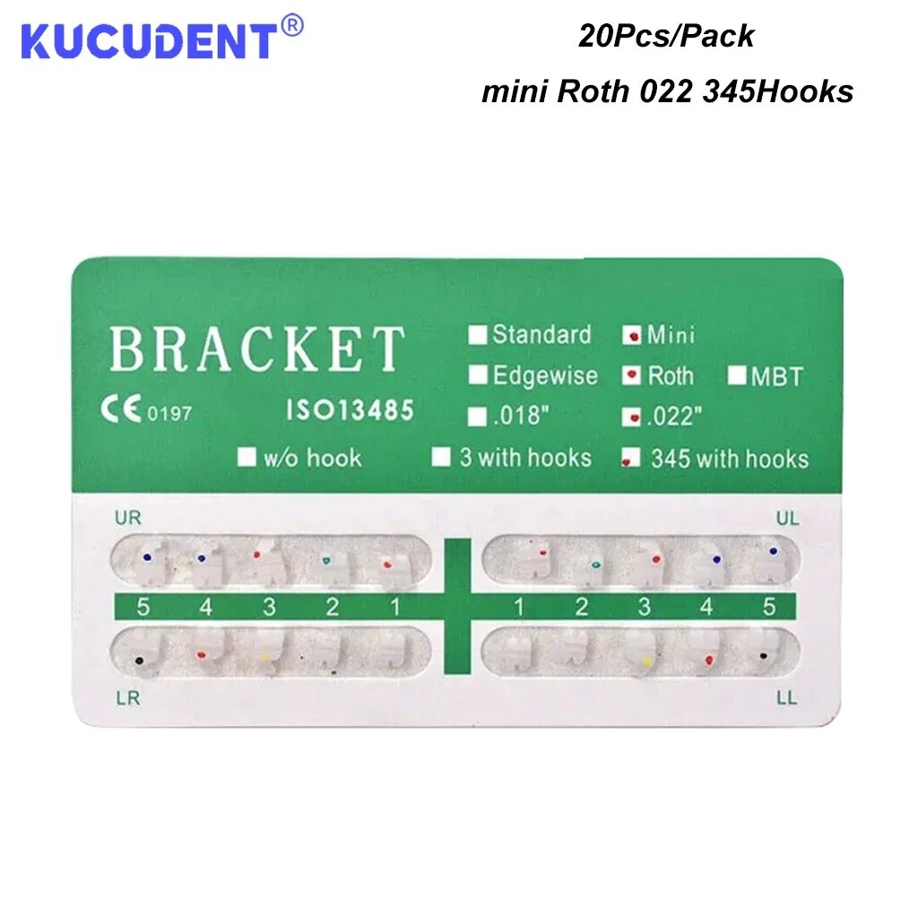 Керамические ортодонтические брекеты KUCUDENT Roth/MBT 022/018 Roth 022 Hooks 3 4 5