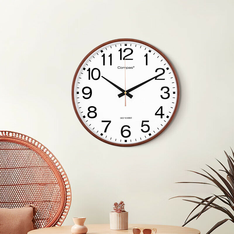 Compas (Compas) Wall Clock Living Room Simple Quartz Clock Wall Hanging Living Room 2024 New Clock 3588A Oak White 35cm