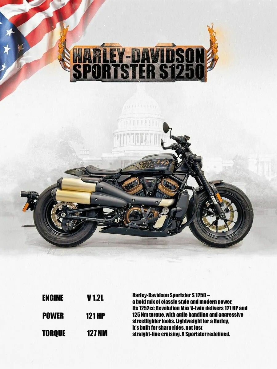 Постер для интерьера на стену (40х50 см). Мото Harley-Davidson Sportster S1250
