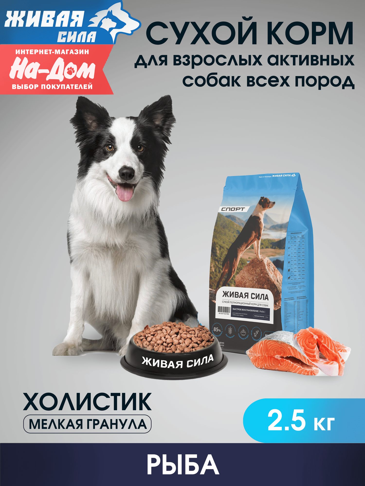 Живая Сила Спорт с рыбой (Живая Сила Океан) 2,5 кг мелкая гранула