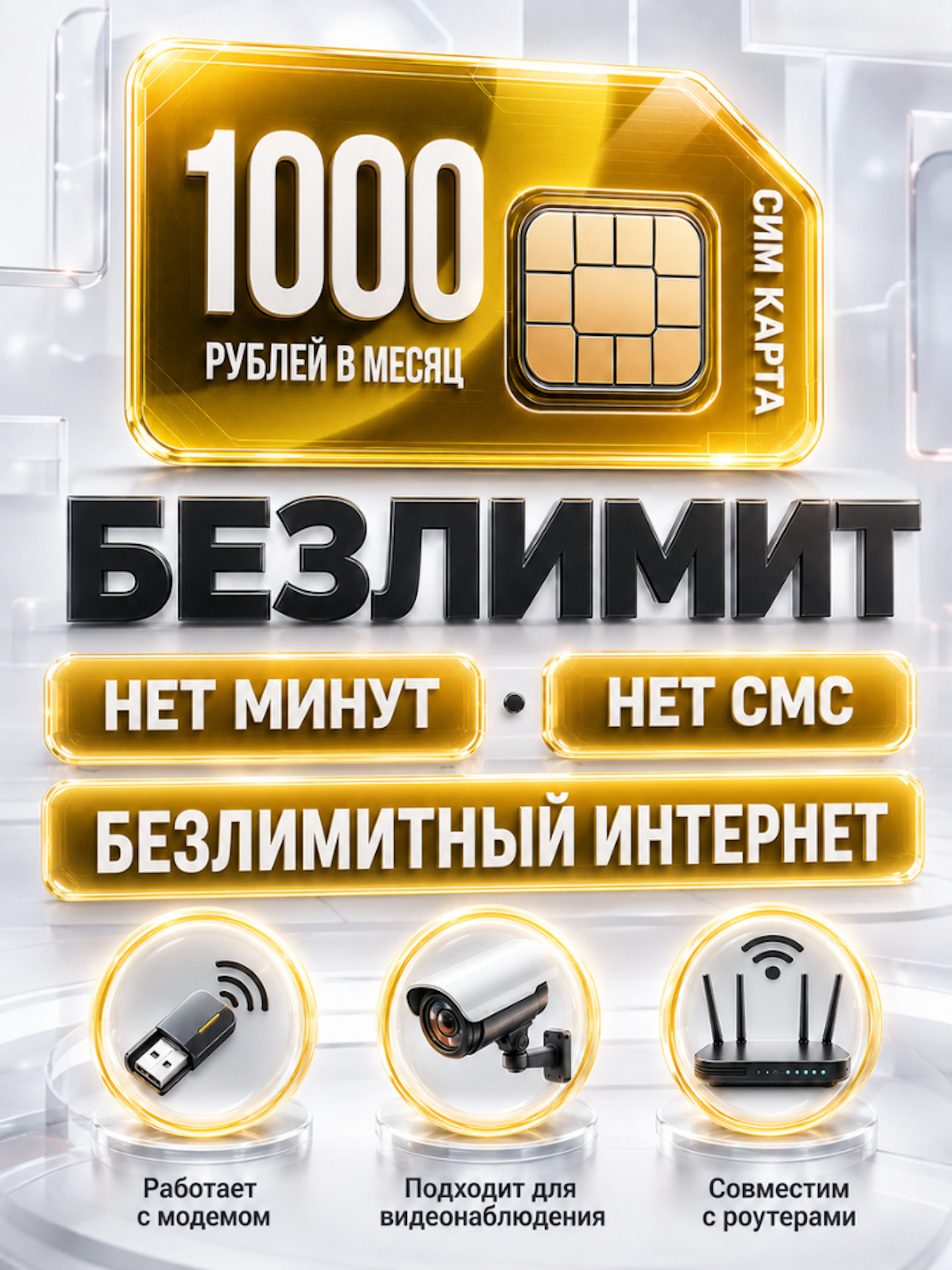 Сим карта Безлимитный интернет по РФ - тариф 1000 рублей в месяц для мобильных модемов и роутеров 4G LTE YBL2