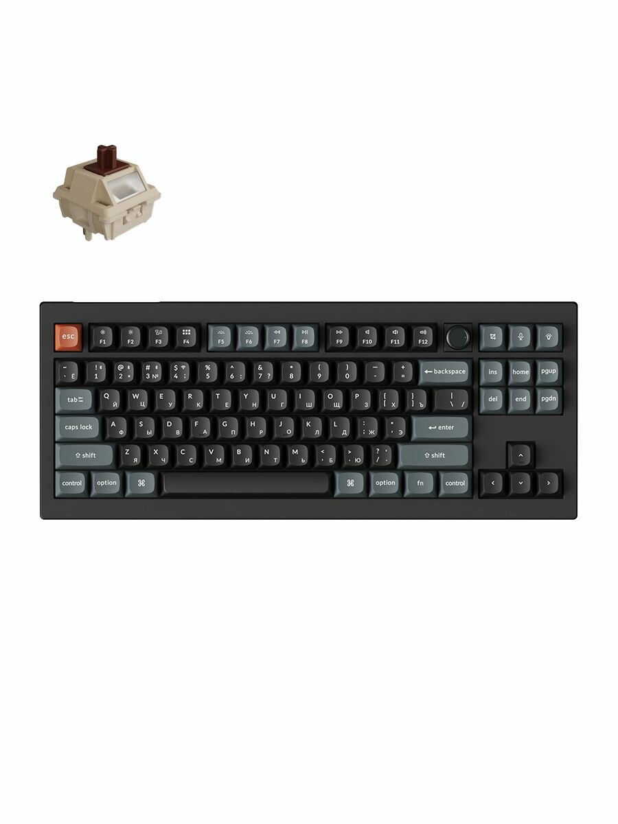 Беспроводная механическая клавиатура Keychron V3 Ultra (80% TKL) цвет Black, Русская раскладка, RGB, Hot Swap, кейкапы без подсветки, линейные переключатели (Keychron Silk POM Brown)