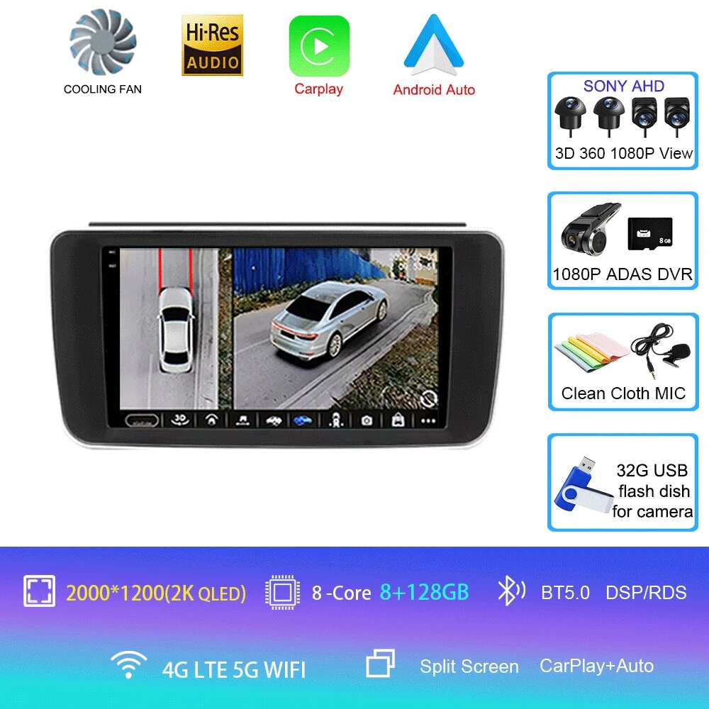Автомагнитола Android 15 для Nissan Leaf ZE1 2017-2024, восьмиядерный процессор, 8G 128G DVR 360 2K