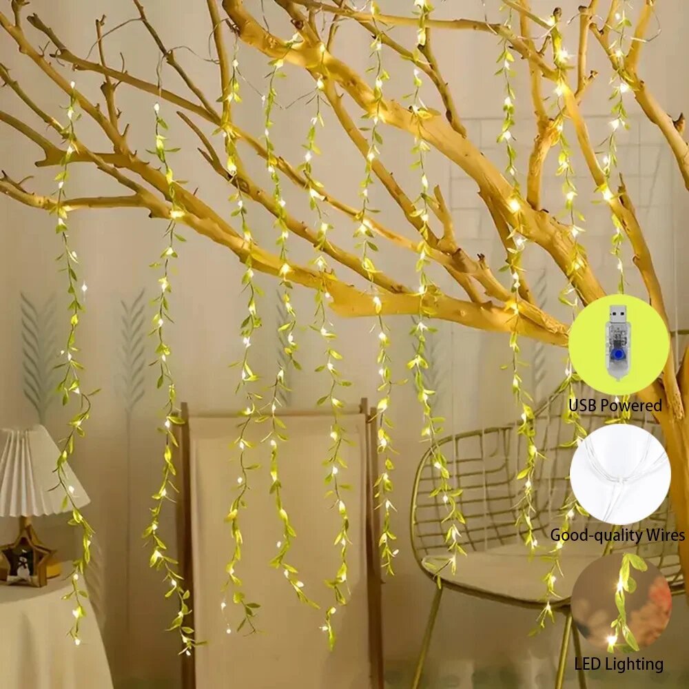 USB гирлянда искусственные листья 100 LED 3x1 м 8 режимов мигания