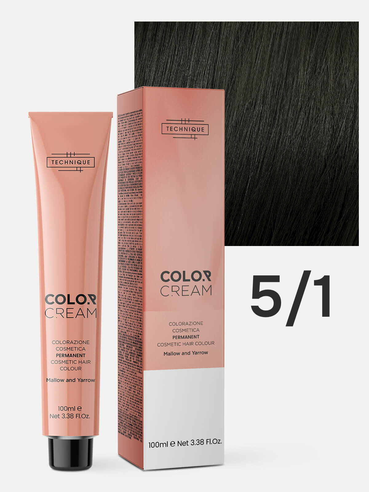 Крем - краска для волос профессиональная Technique Color Cream Permanent Cosmetic Hair Colour 5.1 Светлый каштановый Пепельный, 100 мл