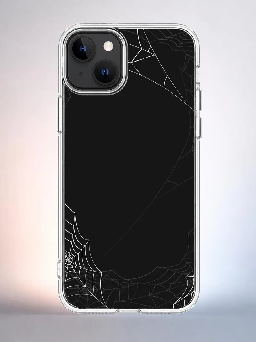 Чехол iPhone 15 паутина по углам силиконовый прозрачный
