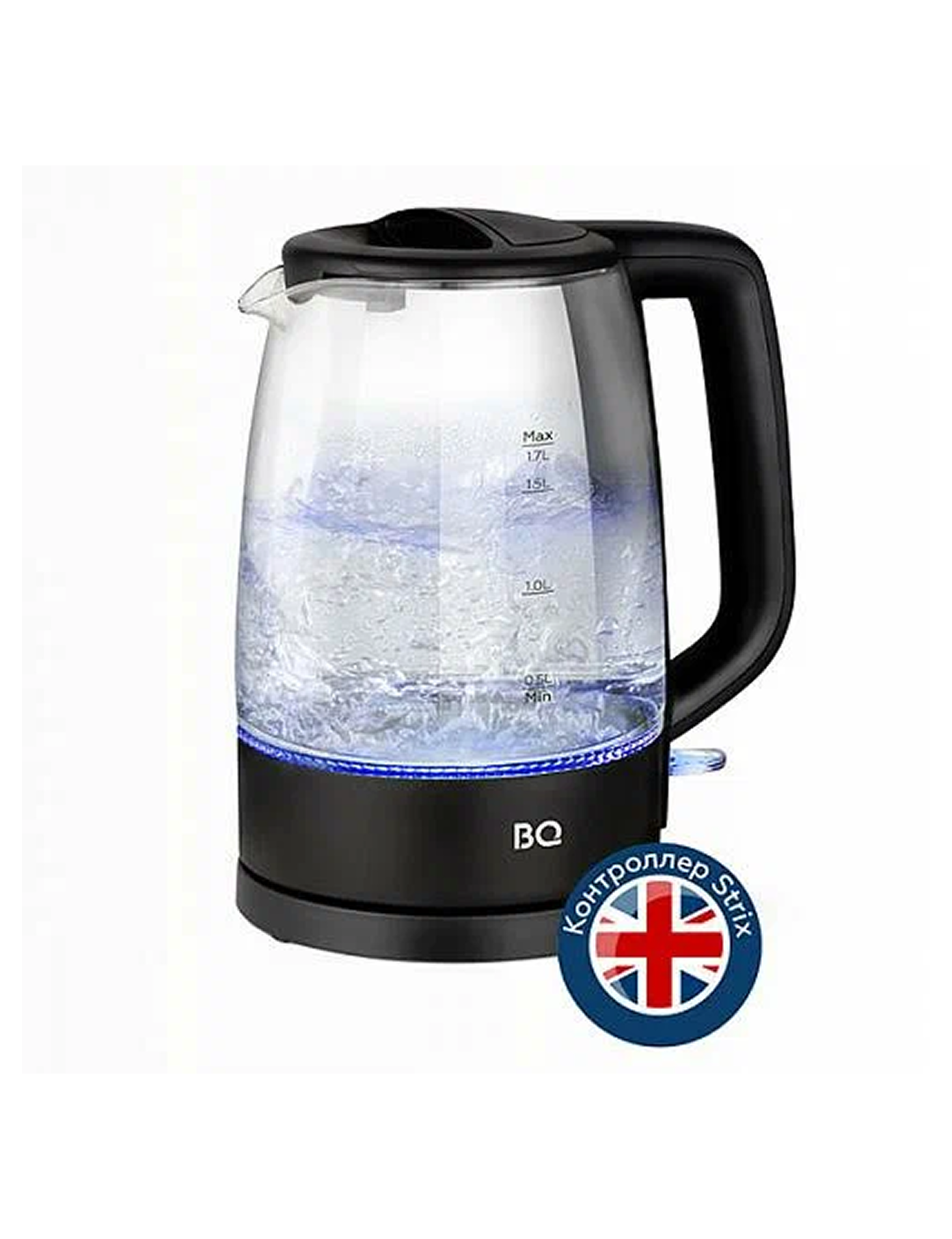 Чайник BQ KT1839G, электрический, 2200 Вт, 1.7 л, стекло/пластик, Black