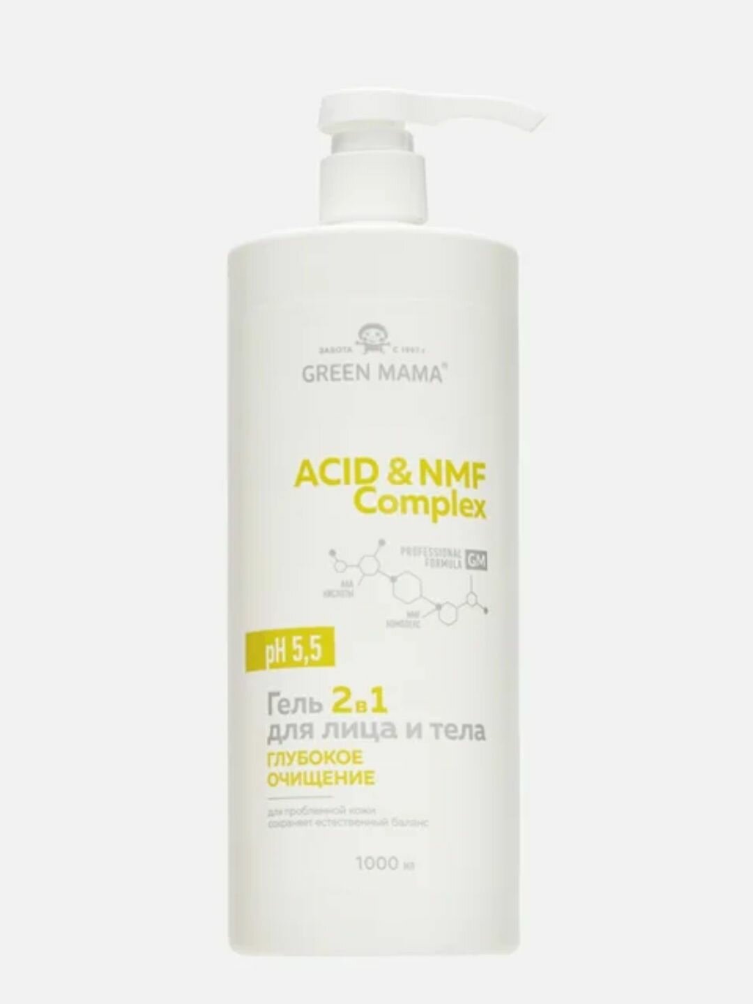 Гель 2 в 1 для проблемной кожи лица и тела GREEN MAMA ph 5.5 acid and nmf complex