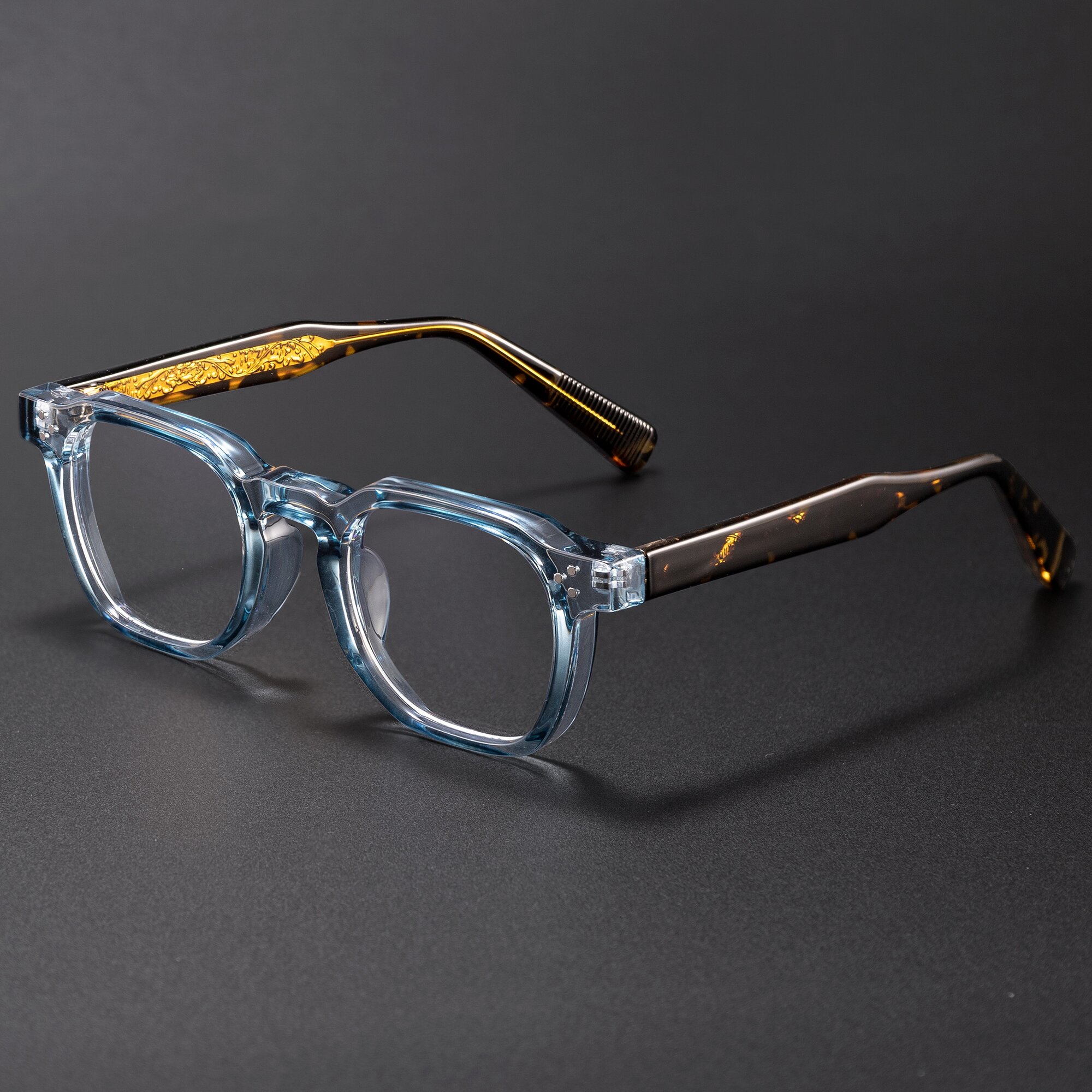 Очки ретро квадратные в полной оправе с металлическим каркасом дужек, цвет C17 «Синий черепаховый