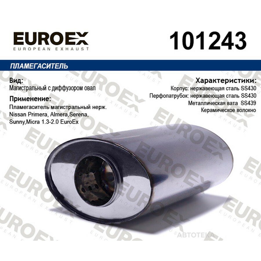 Пламегаситель магистральный NISSAN PRIMERA/ALMERA/SERENA/SUNNY/MICRA 1.3-2.0 нерж. EUROEX 101243