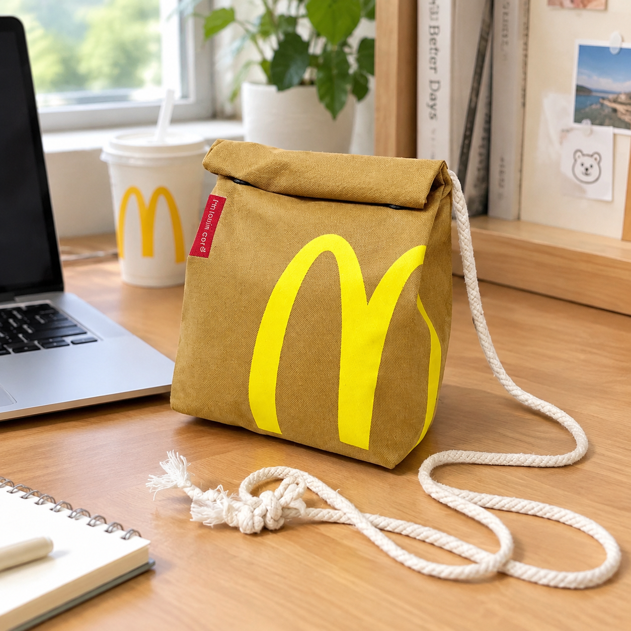 Рюкзак McDonald`s, школьный, унисекс, для средней и старшей школы, бежевый, нейлон (Объем: 13 л)