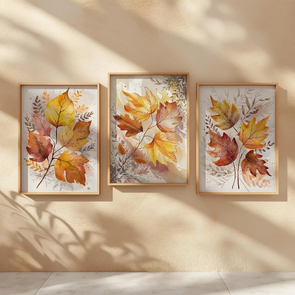 Набор из 3 картин: осенние пейзажи, печать на холсте 3pcs 40x60cm unframe