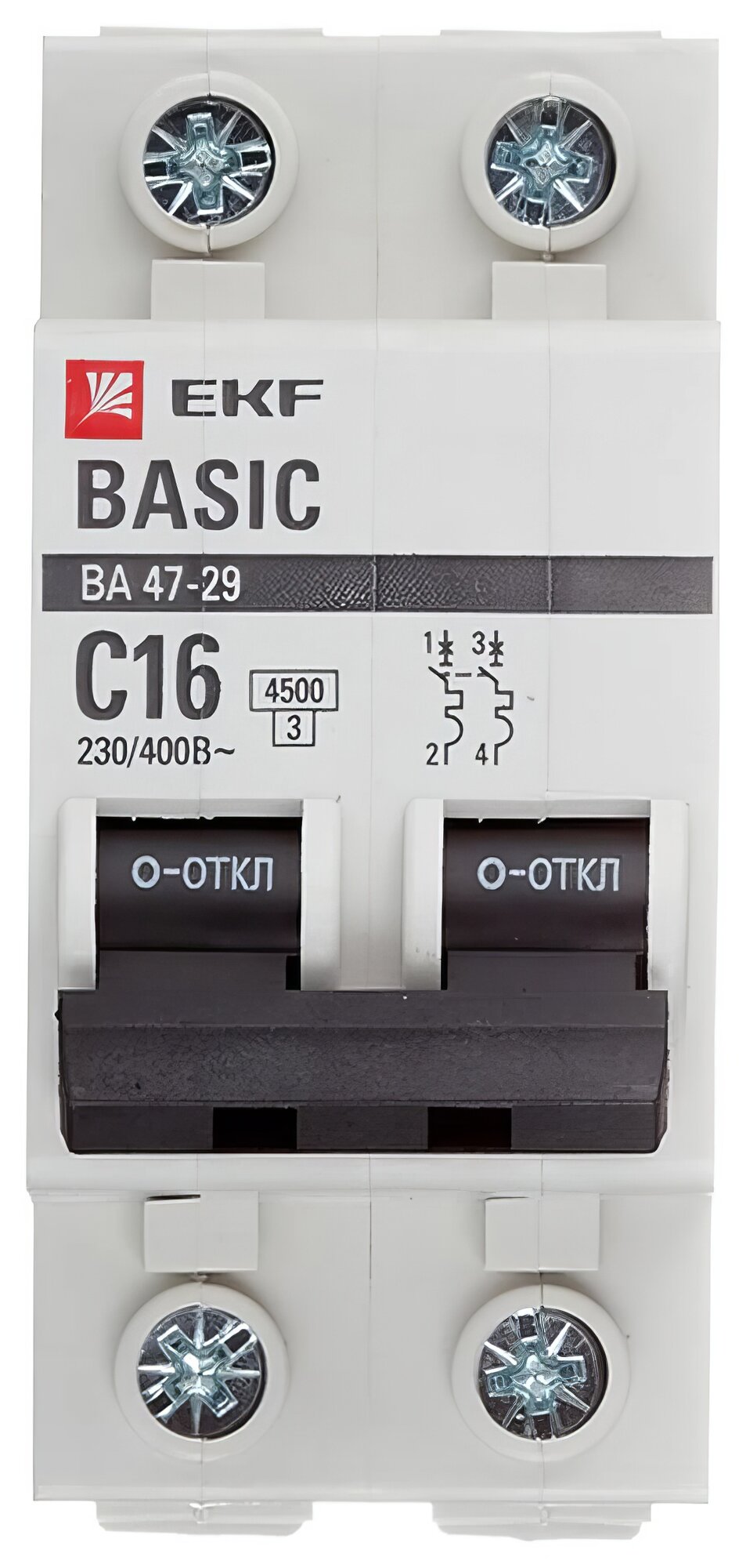 Автоматический выключатель модульный EKF Basic ВА 47-29 2P 16А тип C 4,5 кА 230 В (mcb4729-2-16C)