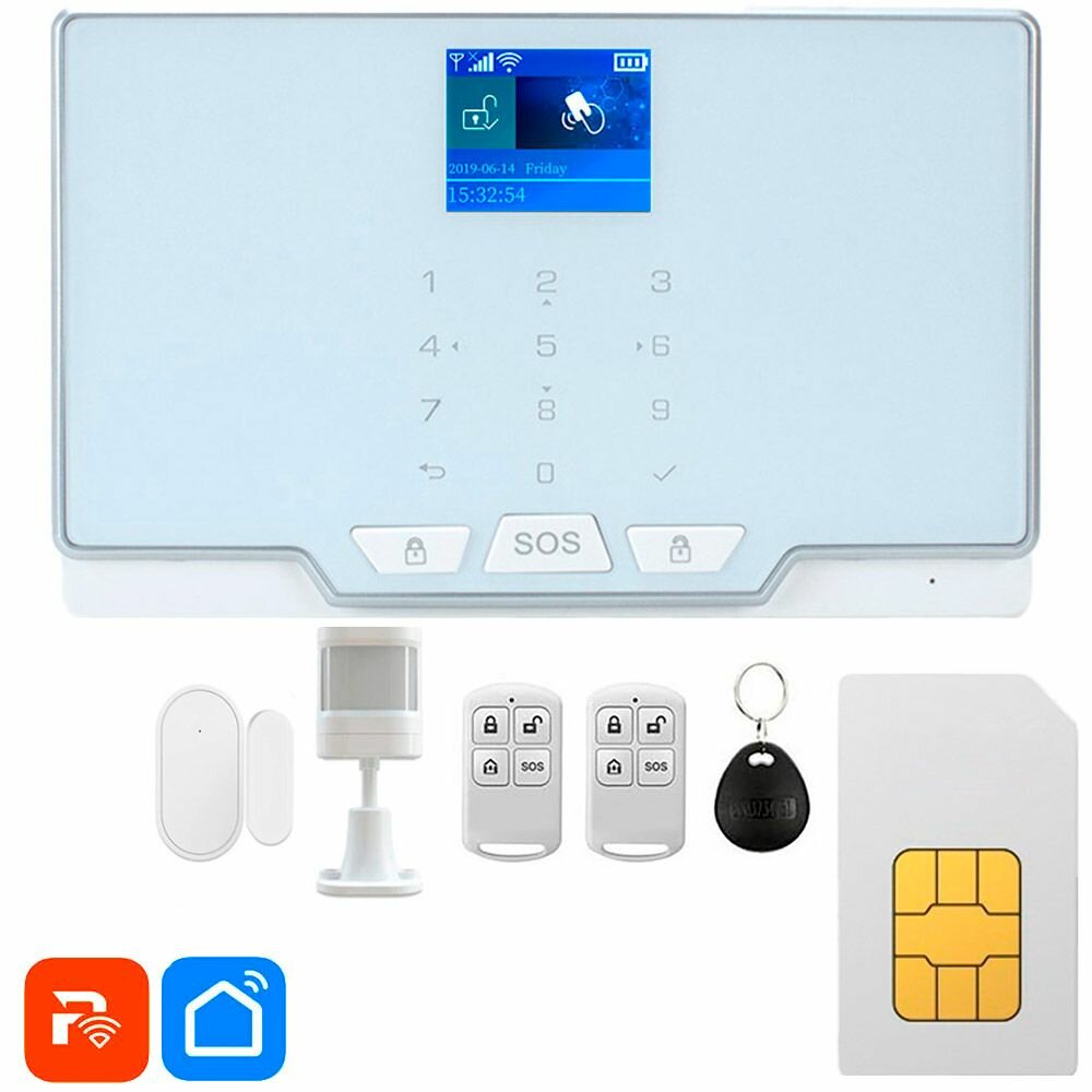 Комплект охранной сигнализации с сим-картой Ps-Link KIT-G20W-SIM сенсорная панель, RFID, Wi-Fi, белый