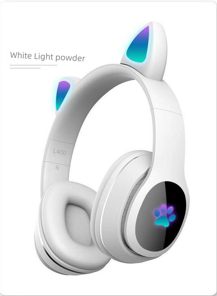 Детские беспроводные Bluetooth наушники с котиком на ушах - белые, модель L400, идеальные для онлайн-уроков и