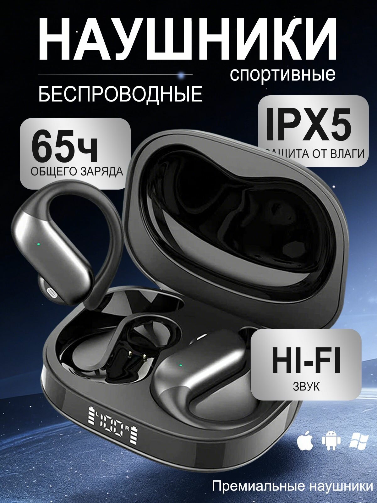 Наушники беспроводные для телефона спортивные с микрофоном для андроид, айфон/Блютуз гарнитура