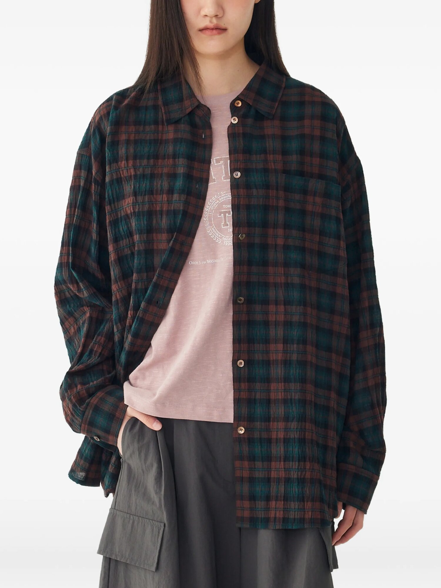 Рубашка STUDIO TOMBOY Checkered oversized shirt, размер OneSize, brown — фото 1