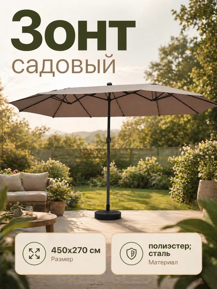 Садовый зонт Svendsen Oversized Garden, 12 спиц, 450x270 см, светло-коричневый